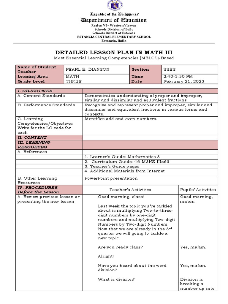 DLP in Math Quarter3 | PDF | Numbers | Learning