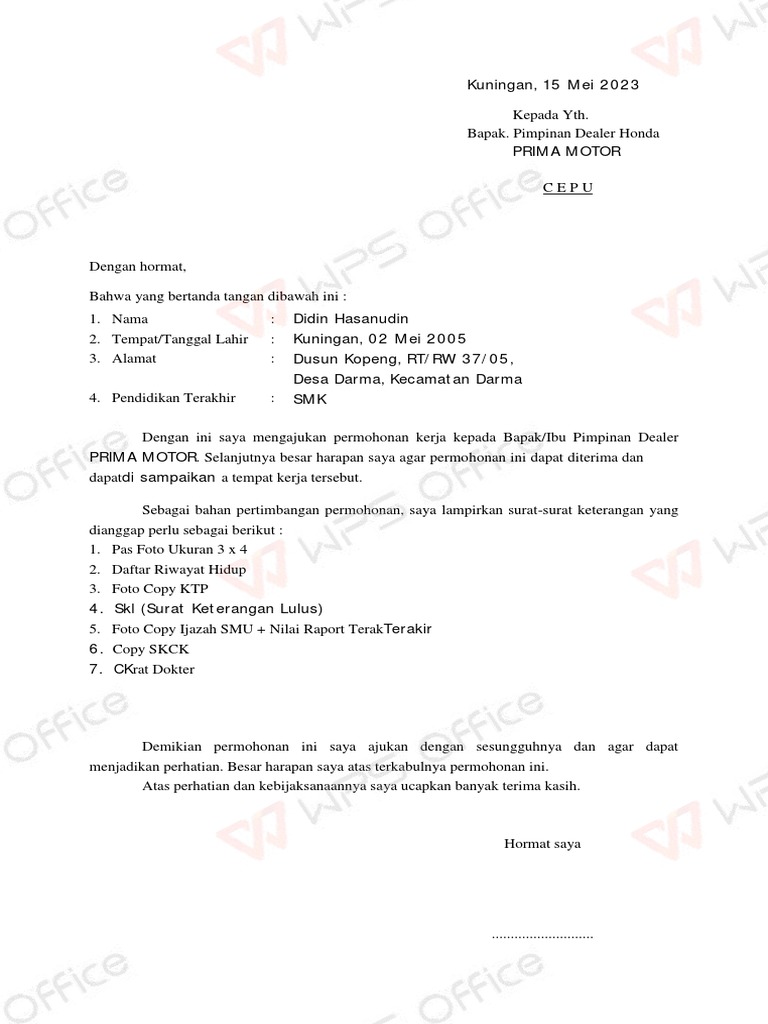 Lamaran Didin Hasanudin 02 | PDF