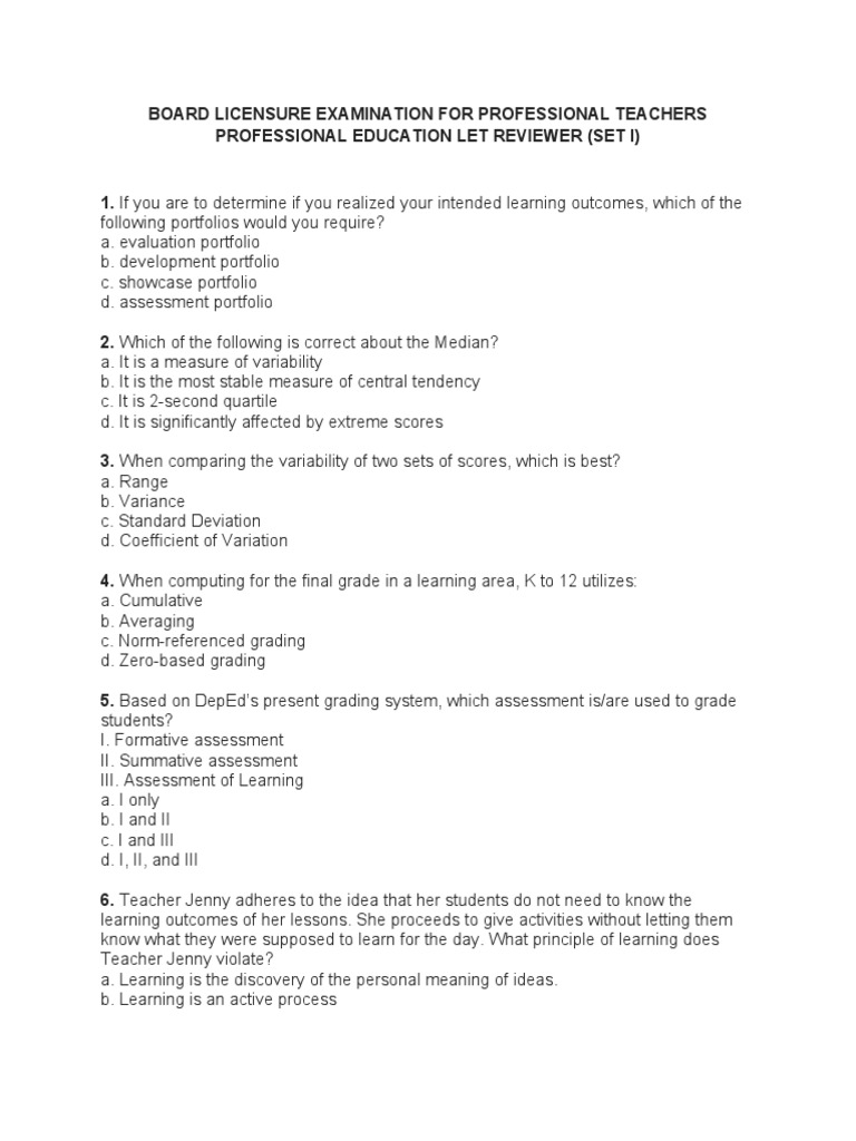 LET Reviewer for Professional Teachers | PDF | Educational Assessment ...