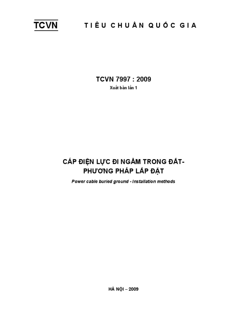 TCVN 7997-2009 CÁP ĐIỆN LỰC ĐI NGẦM TRONG ĐẤTPHƯƠNG PHÁP LẮP ĐẶT | PDF