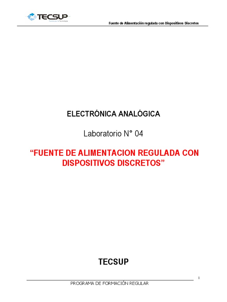 Lab04 FuenteAlimentaciónReguladaDispositivosDiscretos | PDF | Fuente de ...