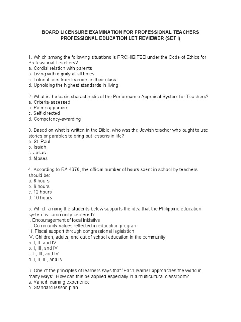 Professional Teachers LET Reviewer | PDF