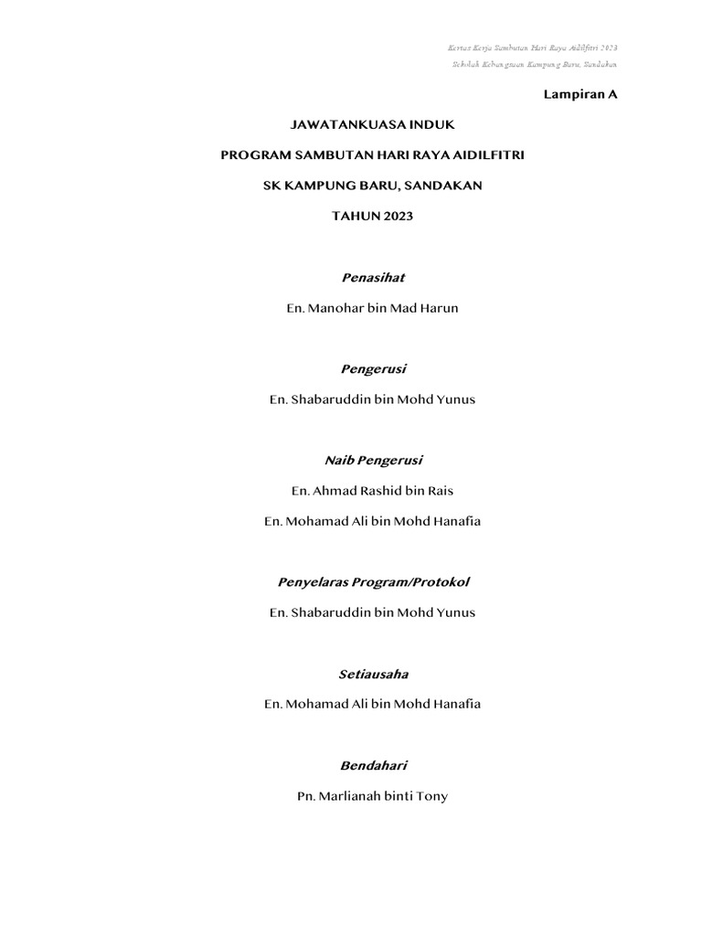 AJK Pelaksana & Tentatif | PDF
