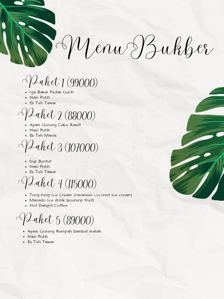 Menu Paket Bukber di Monstera Eatery | PDF | Cooking, Food & Wine