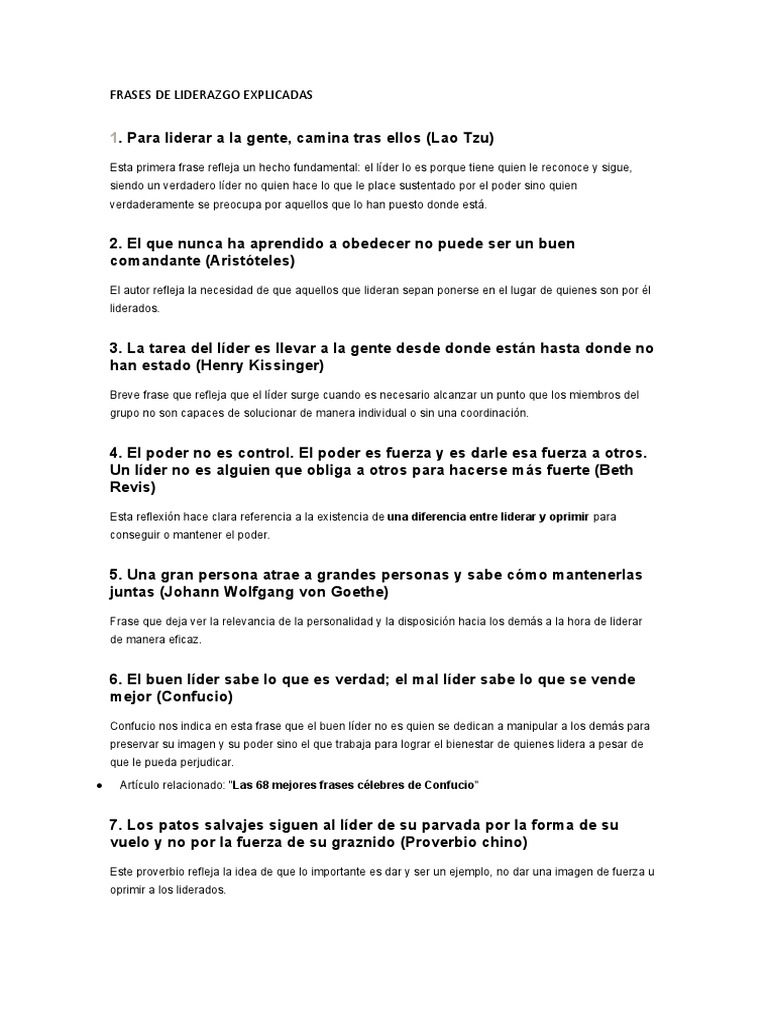 Frases de Liderazgo Explicadas | Descargar gratis PDF | Liderazgo Frases de Liderazgo Explicadas | Descargar gratis PDF | Liderazgo