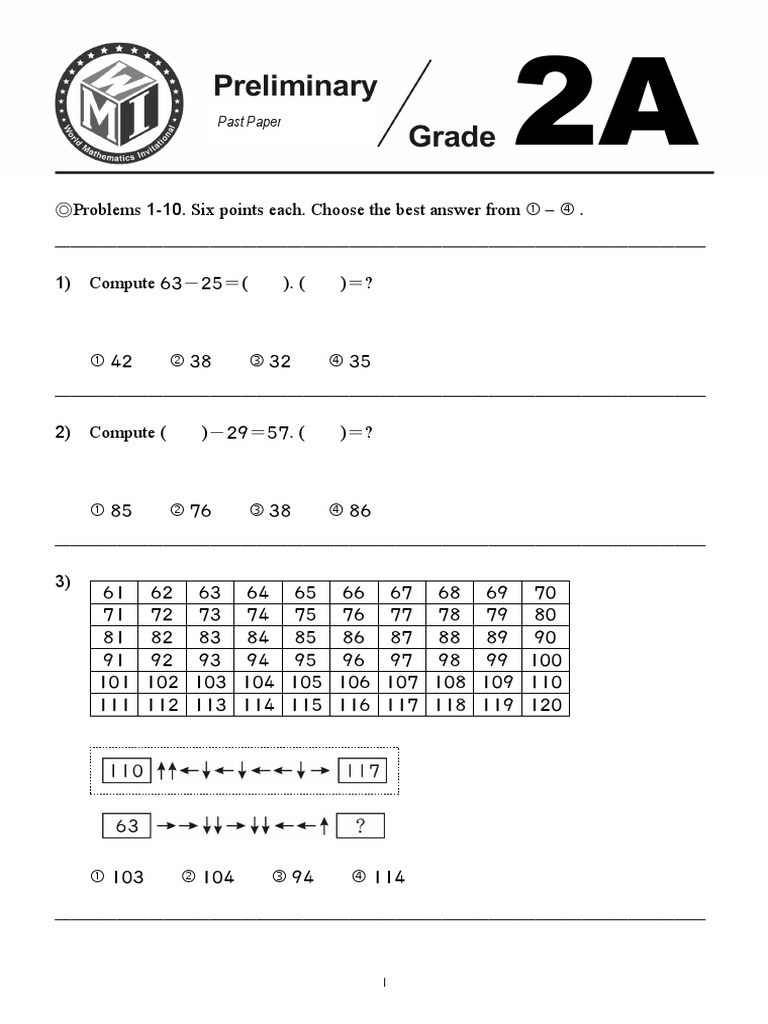 WMI Grade 2 Questions Part 1 | PDF