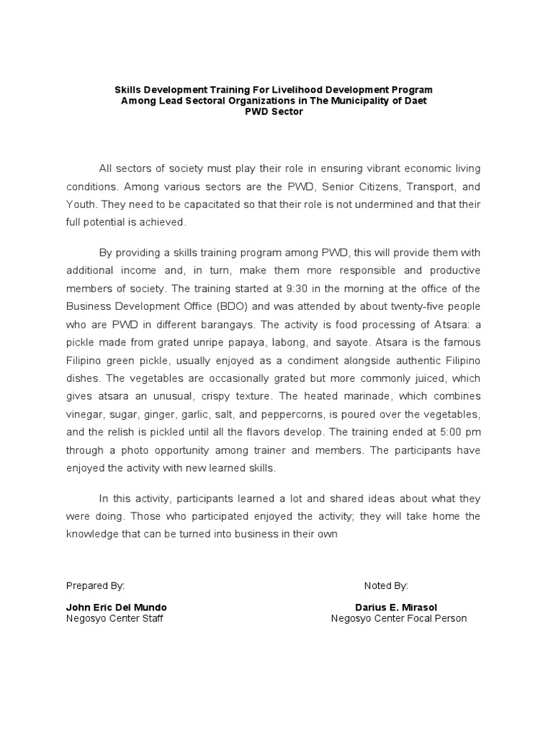 Skills Development Training For Livelihood Development Program PWD ...