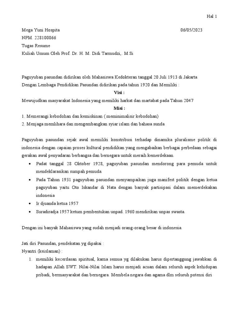 Tugas Resume Kuliah Umum 01 | PDF