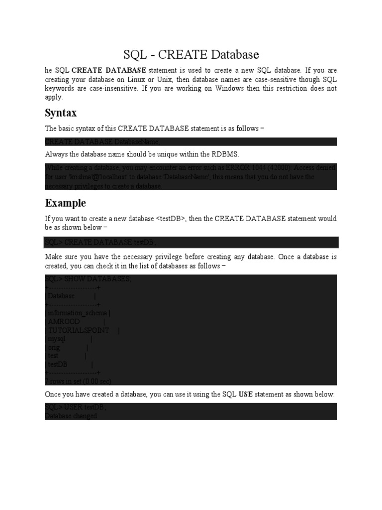 Sql Create Database Pdf