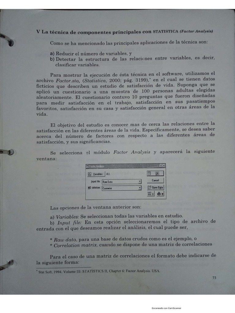 Análisis de Componentes Principales con STATISTICA | PDF Análisis de Componentes Principales con STATISTICA | PDF