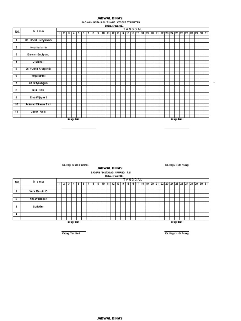 Jadwal Dinas | PDF