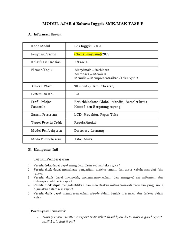 Modul Ajar English SMK-X Unit 6 | PDF