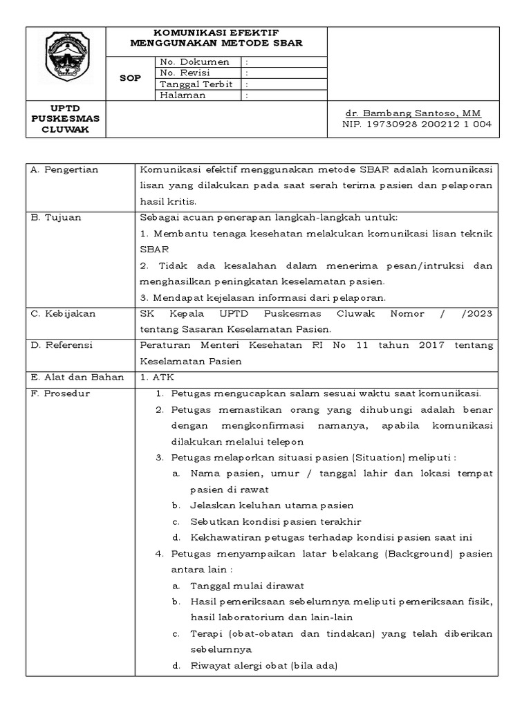Sop Tbak Komunikasi Efektif - REVISI | PDF