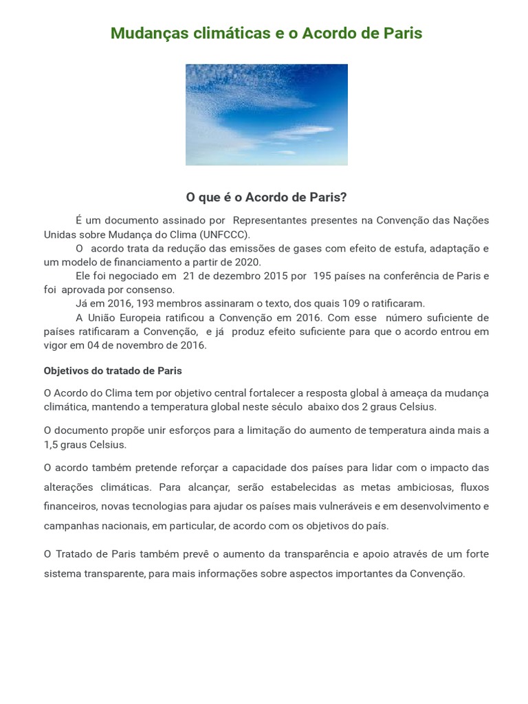 Mudanças Climáticas E O Acordo De Paris Pdf