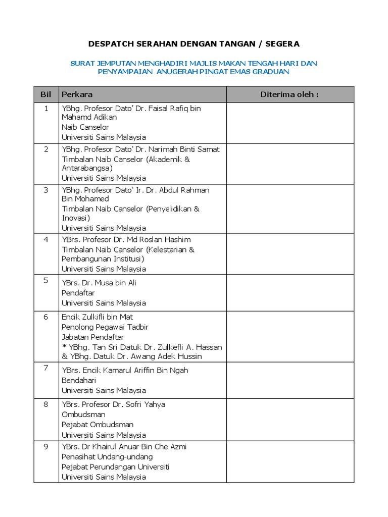 Despatch Serahan Surat Jemputan | PDF