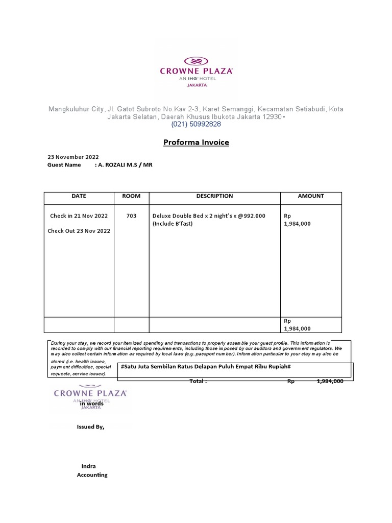 Hotel Proforma Invoices Summary | PDF | Corporate Law | Money