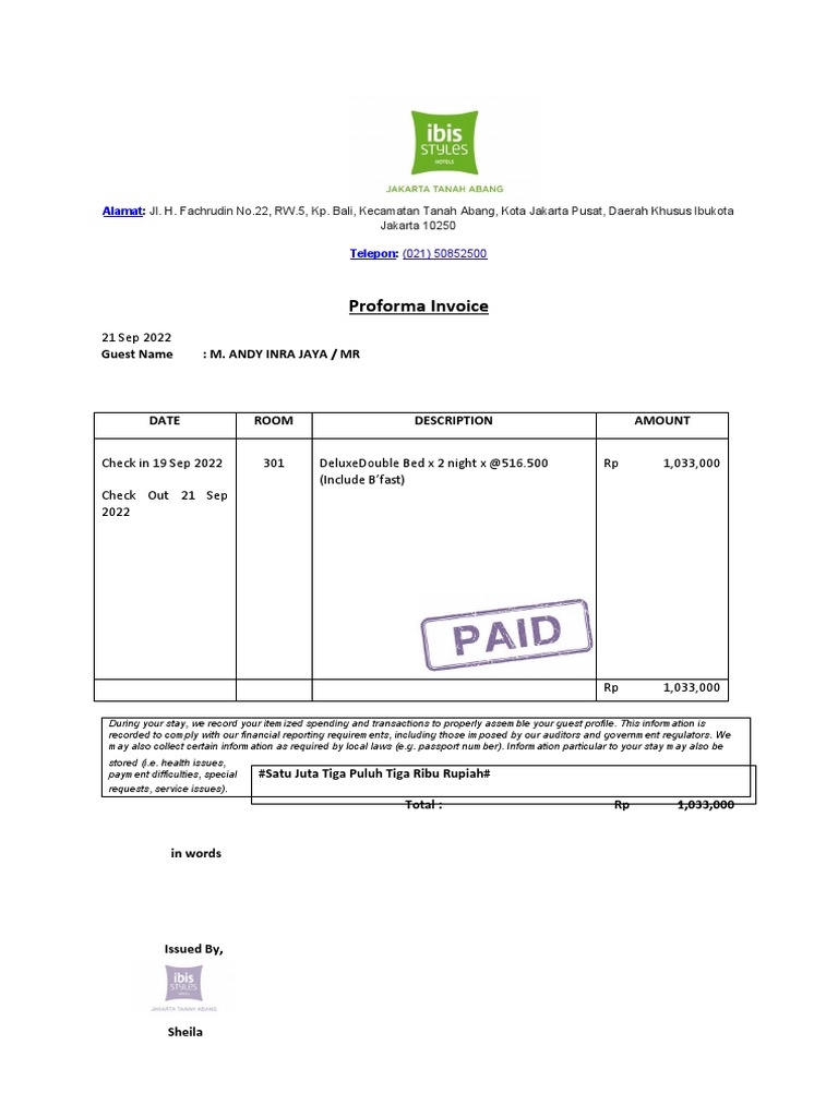 Proforma Invoice IBIS JAKPUS | PDF | Accounting