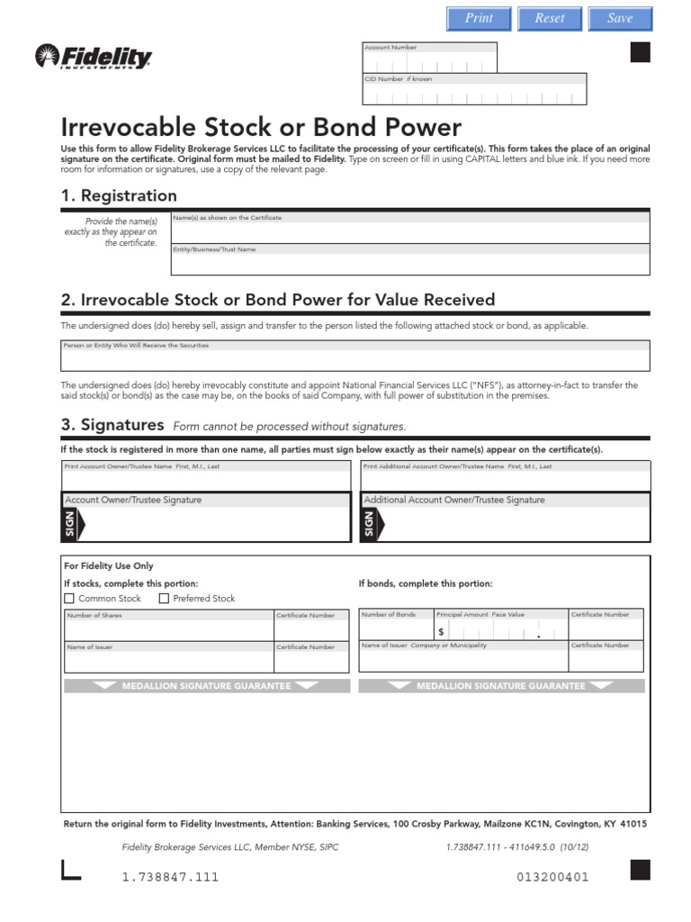Irrevocable Stock or Bond Power Form | PDF | Stocks | Bonds (Finance)