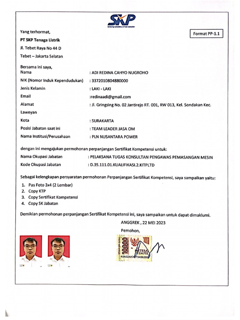 Form Perpanjangan SKTTK Adi Redina | PDF