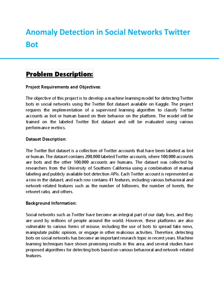 Anomaly Detection in Social Networks Twitter Bot | PDF | Statistical Classification | Machine ...