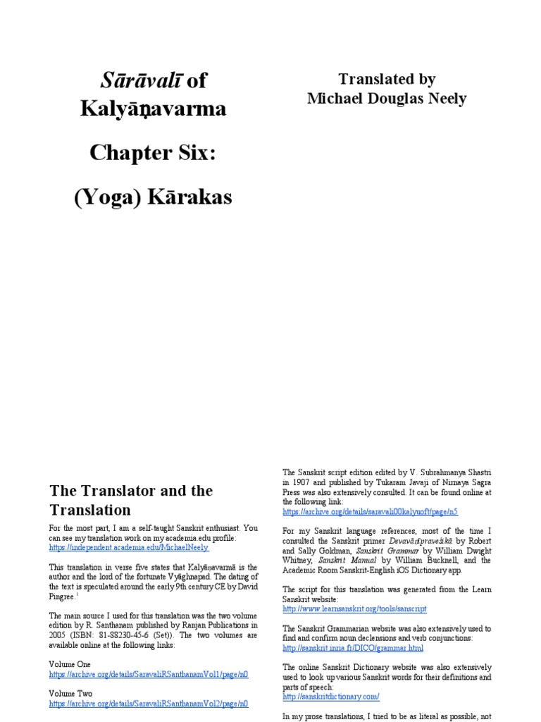 Saravali of Kalyaavarma Chapter Six Yog | PDF | Grammatical Gender ...