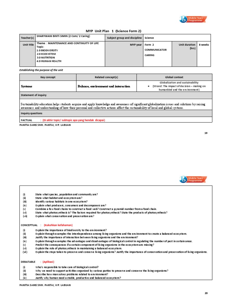 Unit Plan 1 | PDF | Ecosystem | Food Web