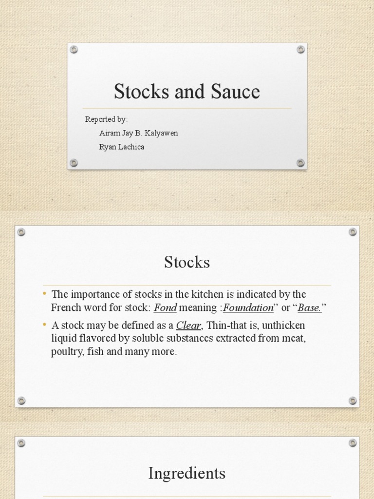 Understanding Stocks and Sauces | PDF | Cooking, Food & Wine