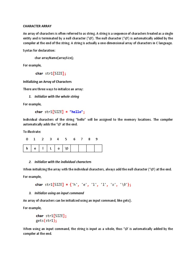 Week 4a Character Array | PDF | String (Computer Science) | Computer Programming