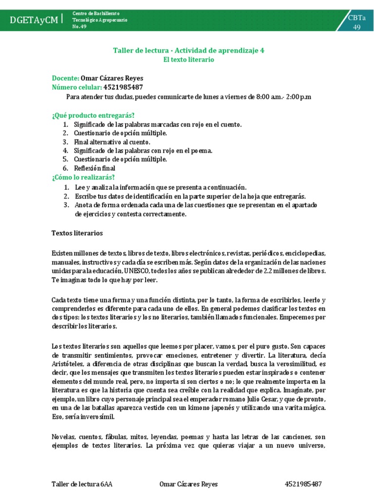 Act4 Textos Literarios | PDF | Poesía