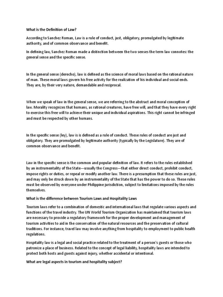 Tourism and Hospitality Law | PDF | Tourism | Economies