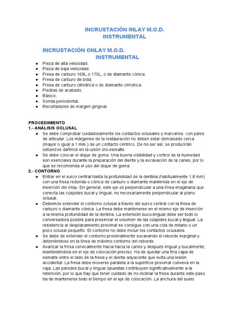 Incrustación Inlay | PDF