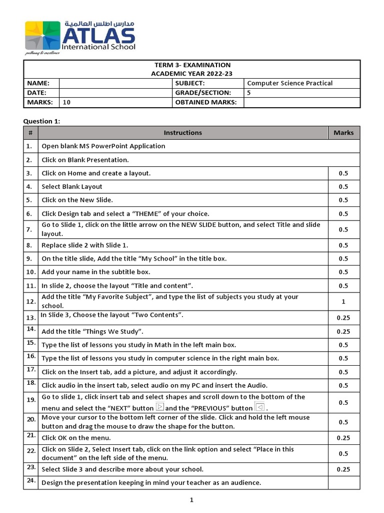 G5-CS Practical-Term-3 Examination Paper-QP | PDF | Menu (Computing ...
