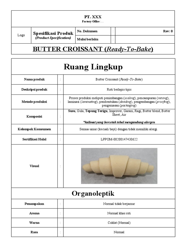 02. Spesifikasi Butter Croissant RTB | PDF