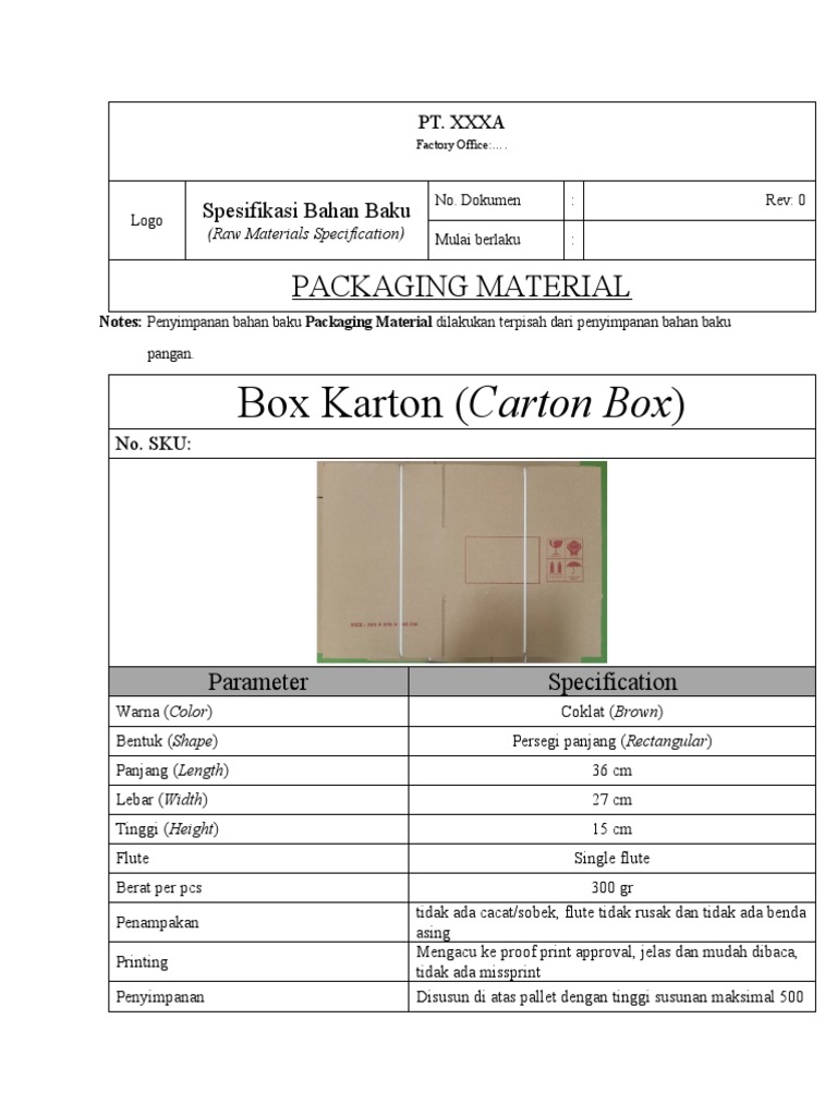 Spesifikasi Kemasan Karton Box | PDF