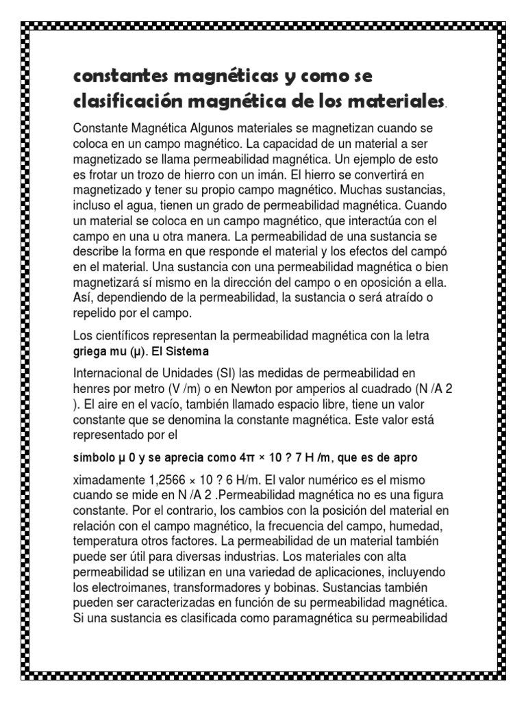 Constantes Magnéticas y Permeabilidad | PDF | Imán | Campo magnético