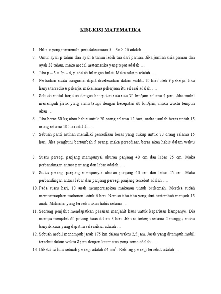 Kisi-Kisi Matematika | PDF
