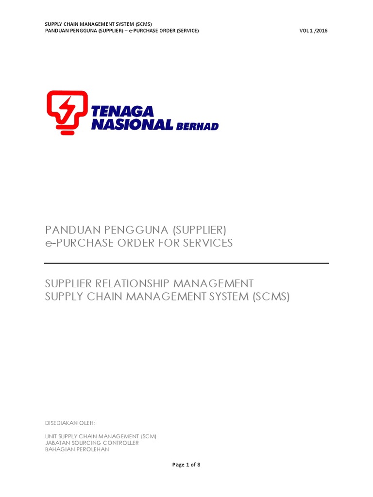 PANDUAN PENGGUNA (SUPPLIER) - Initiate Service Entry | PDF