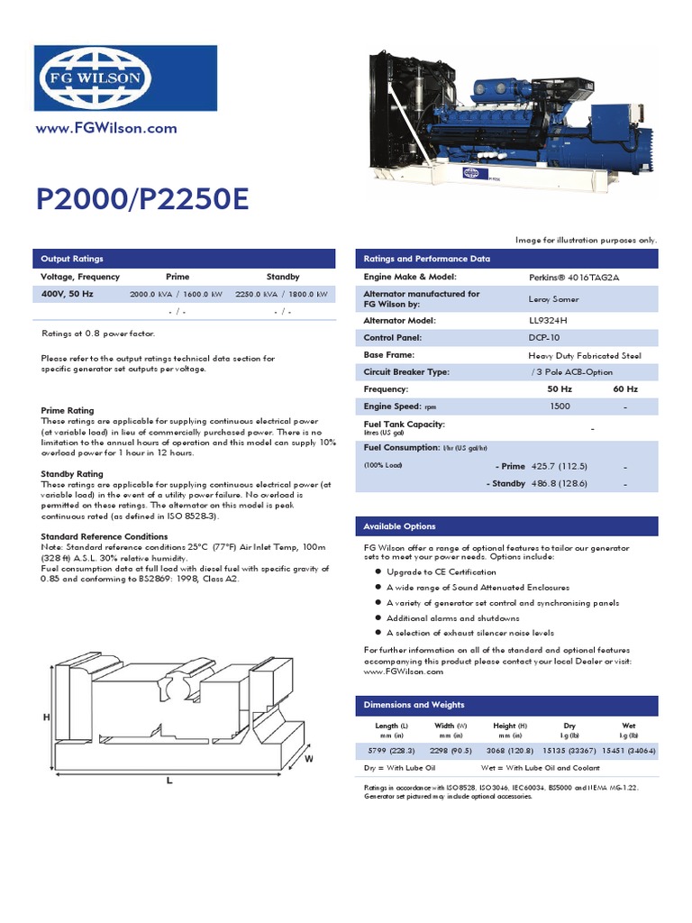 FGWilson - P2000 (2000kVA Prime) | PDF | Engines | Electric Generator