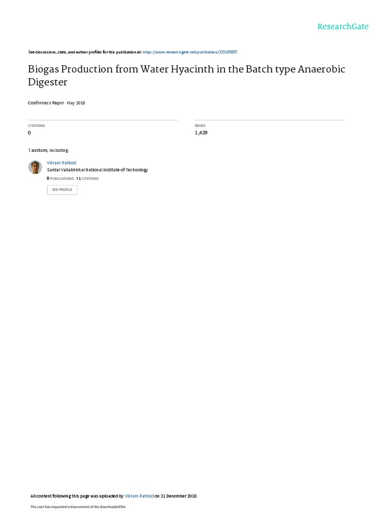 Biogas Production From Water Hyacinth in The Batch Type Anaerobic ...