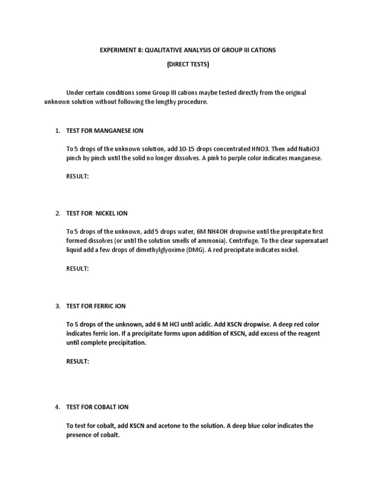 Qualitative Analysis of Group III Cations | PDF