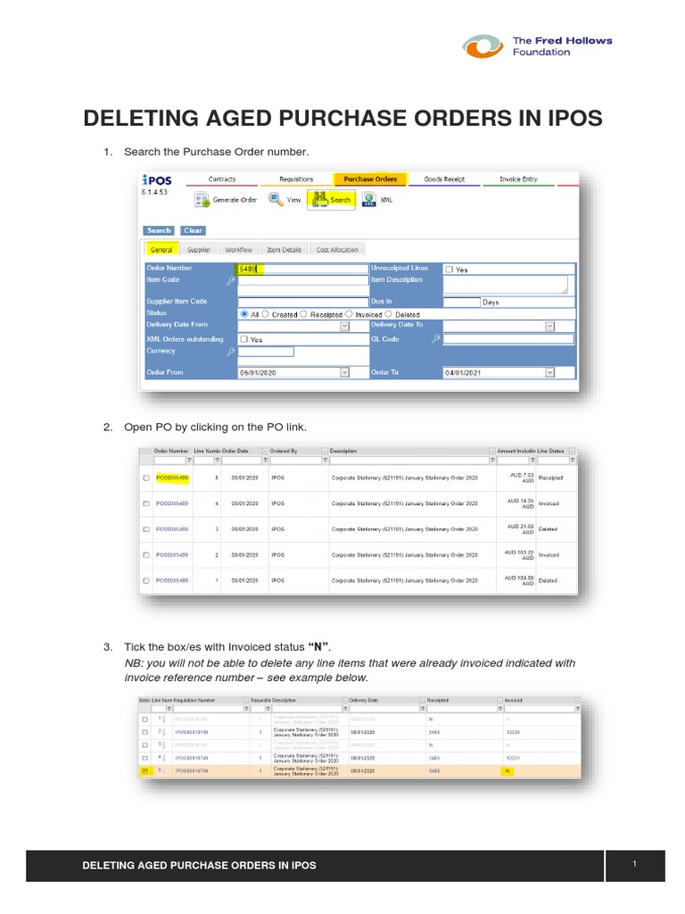 Guide in Deleting Aged POs in iPOS | PDF