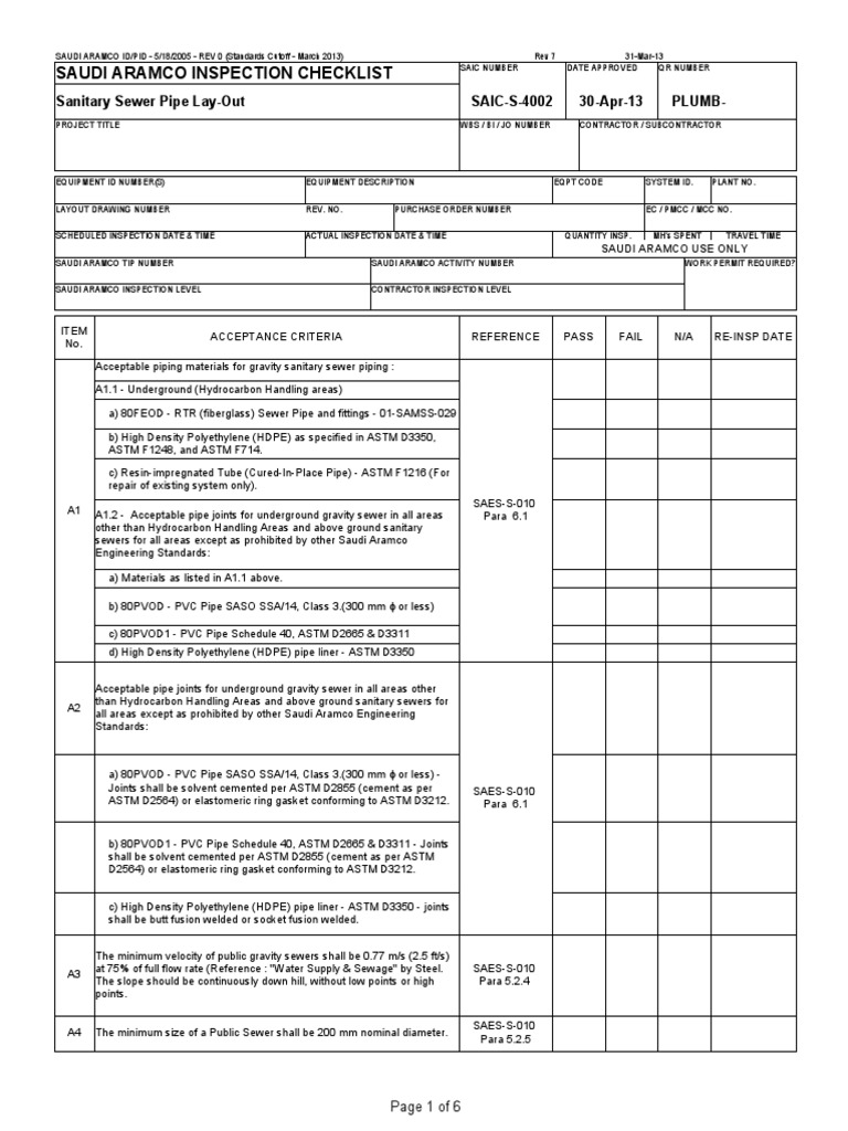 SAIC-S-4002 Rev 7 | PDF | Sanitary Sewer | Pipe (Fluid Conveyance)