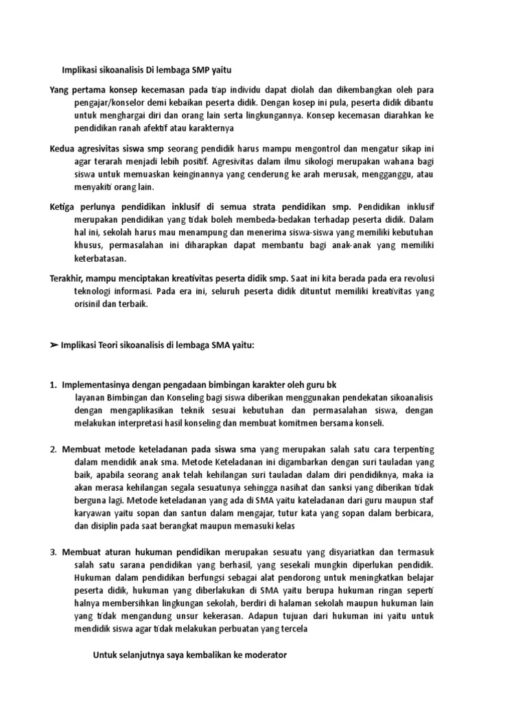 Implementasi Psikoanalisis | PDF