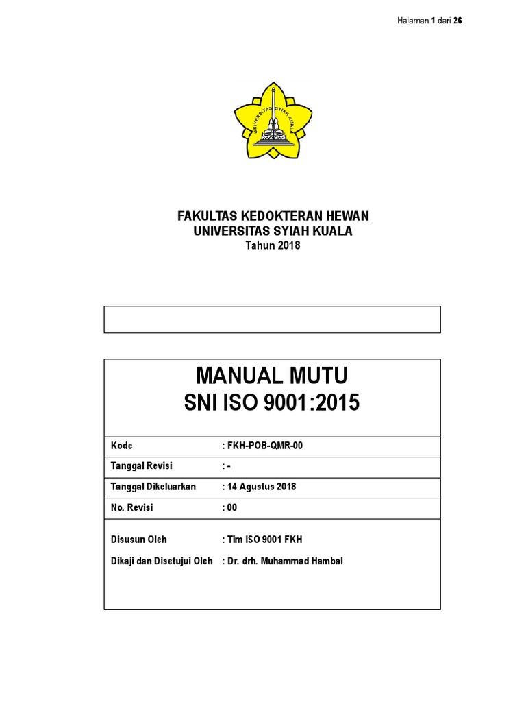Manual Mutu ISO 9001 2015 FKH | PDF