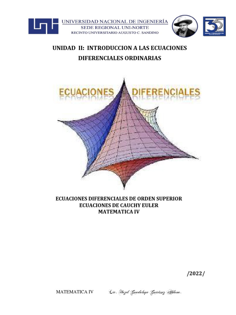 Unidad Ii Ecuaciones Diferenciales de Orden Cauchy Euler | PDF