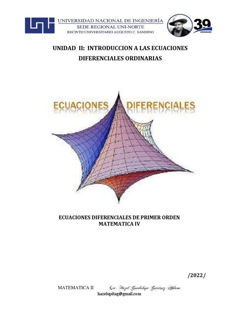 Unidad Ii Ecuaciones Diferenciales de Primer Orden | PDF | Ecuaciones ...