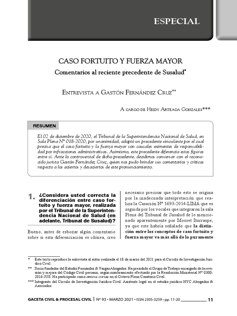 CASO FORTUITO Y FUERZA MAYOR Comentarios | PDF | Precedente ...