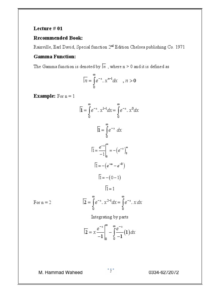 Special Functions Muzammil Tanveer 1 | PDF | Calculus | Differential Geometry