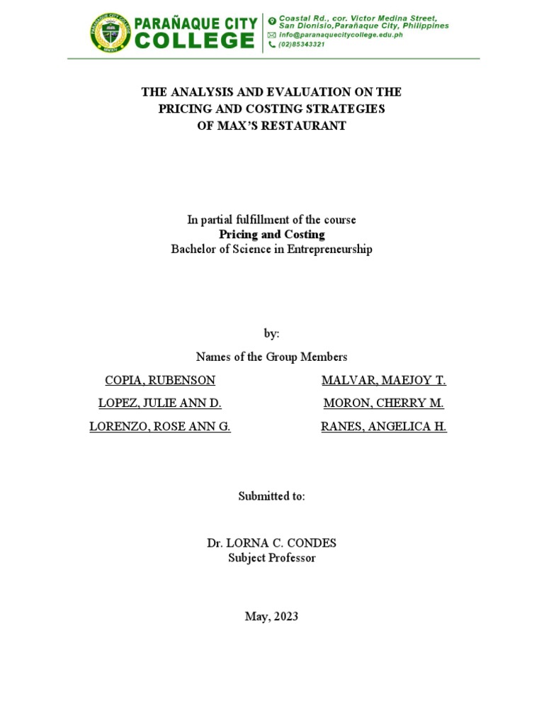 Max's Restaurant Pricing Strategies Analysis | PDF | Business | Food ...