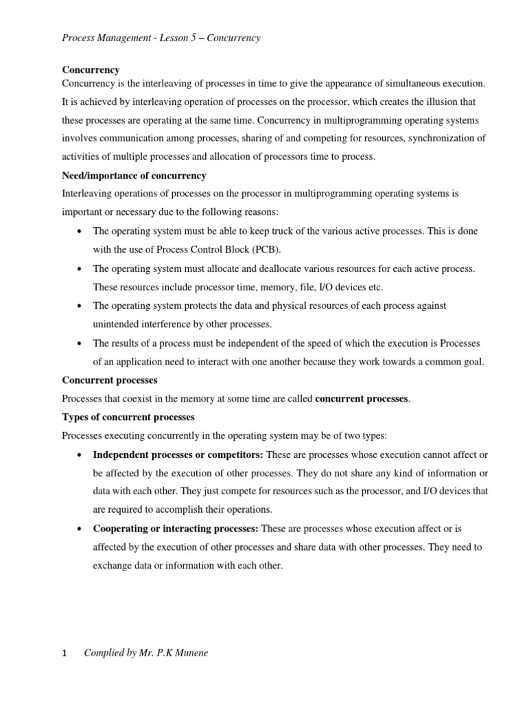Process Management Lesson 5 Concurrency 1 Pdf Process Computing Port Computer